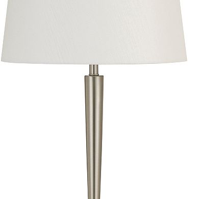 150W Metal Table Lamp with Oval Shade and 2 USB Outlets, White and Silver