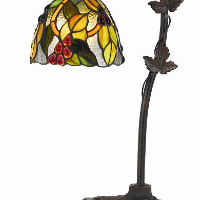 Hand Painted Table Lamp with Intricate Leaf Design Arched Base, Multicolor