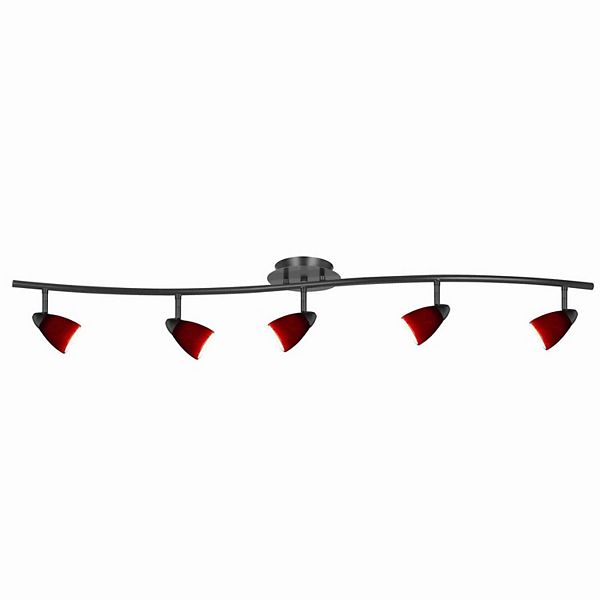 5 Light 120V Metal Track Light Fixture with Glass Shade, Black and Red