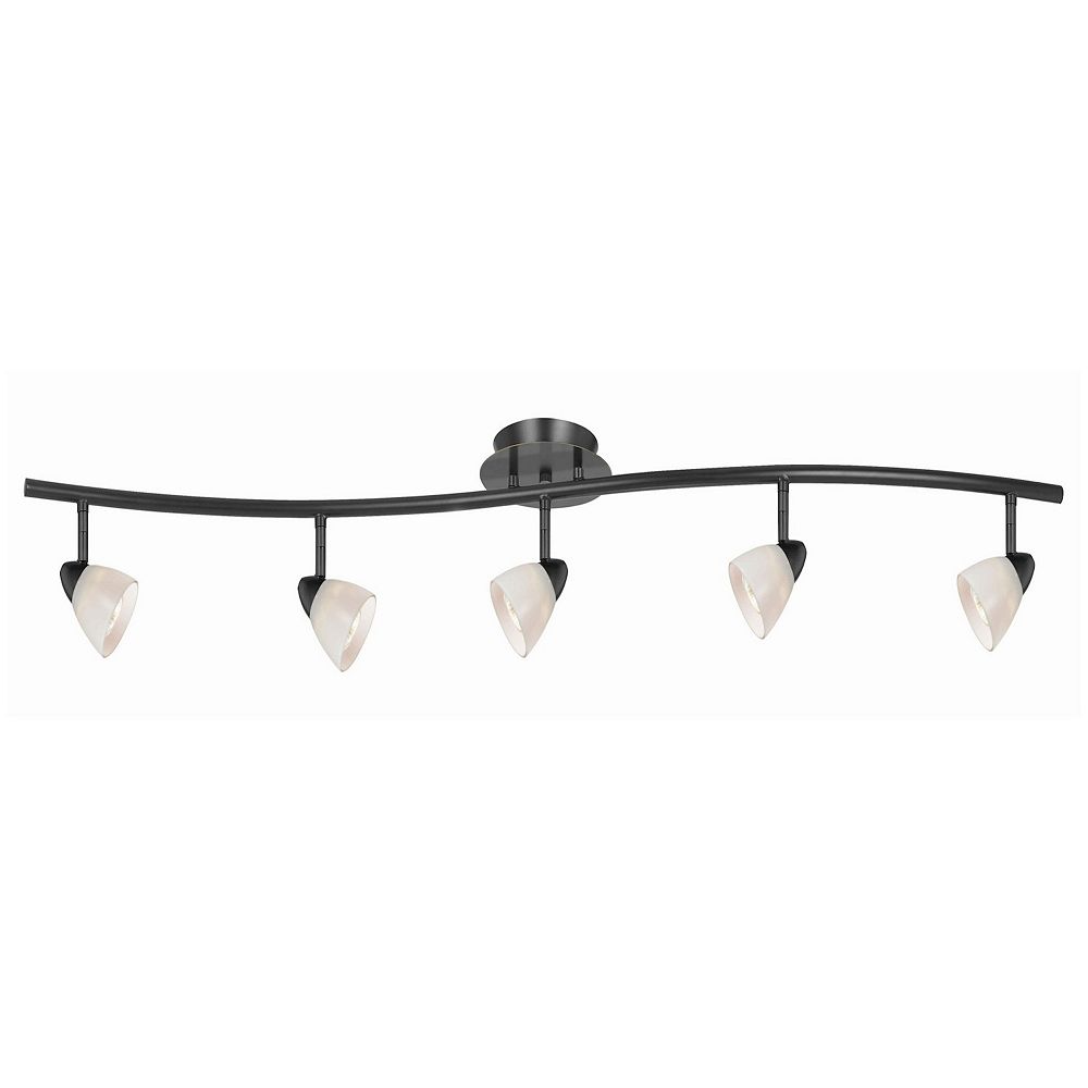 5 Light 120V Metal Track Light Fixture with Glass Shade, Black and White