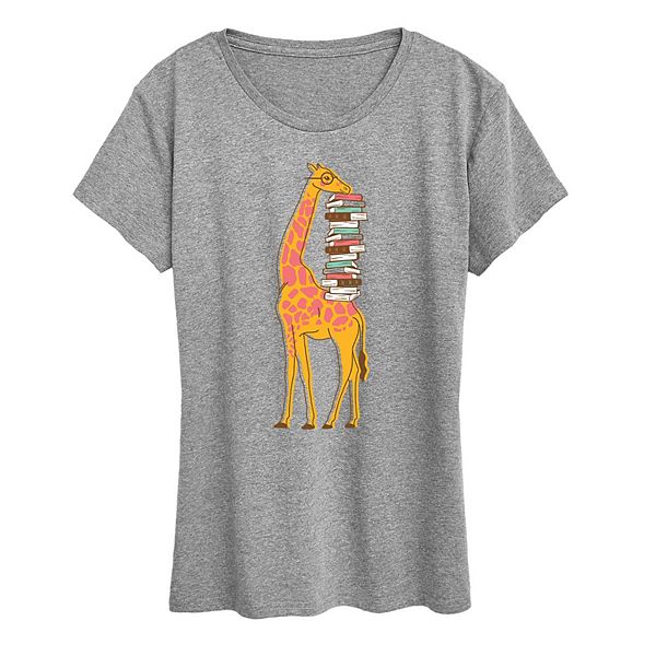 Women's Giraffe Carrying Books Graphic Tee