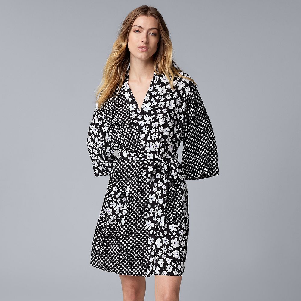 Women's Simply Vera Vera Wang Woven 3/4 Sleeve Wrap Robe