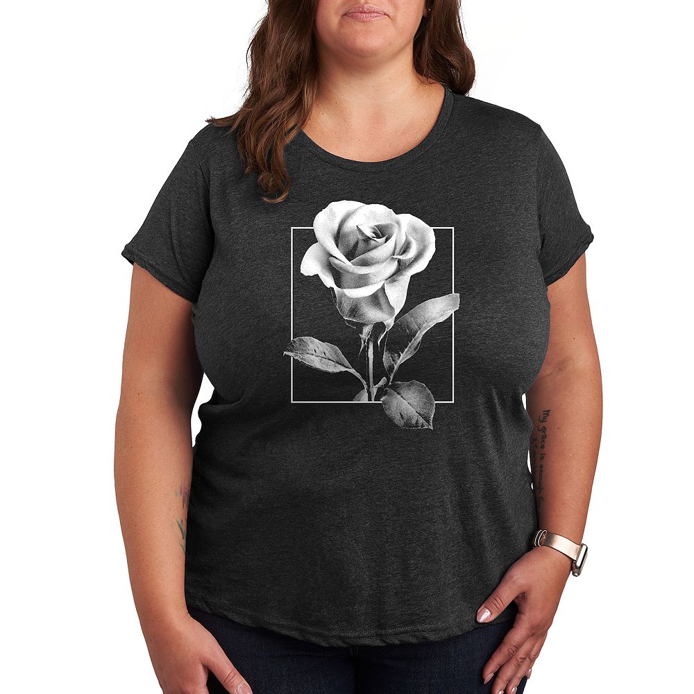 Plus Size White Rose Graphic Tee
