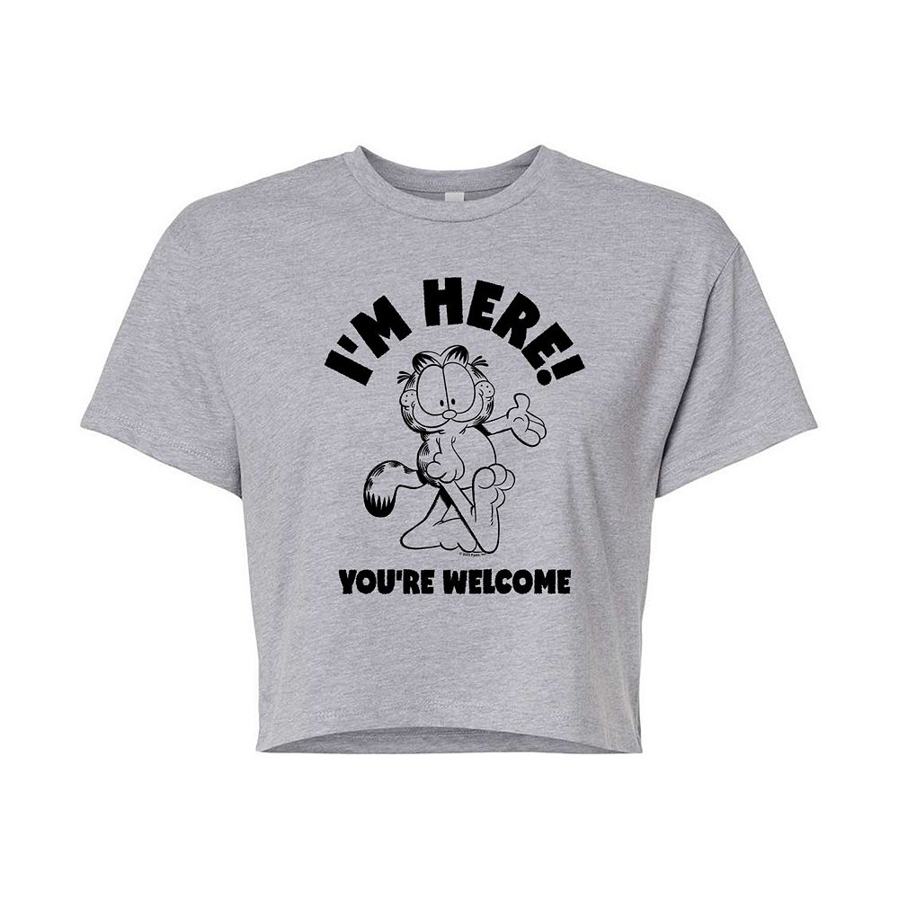 Juniors' Garfield I'm Here You're Welcome Cropped Tee