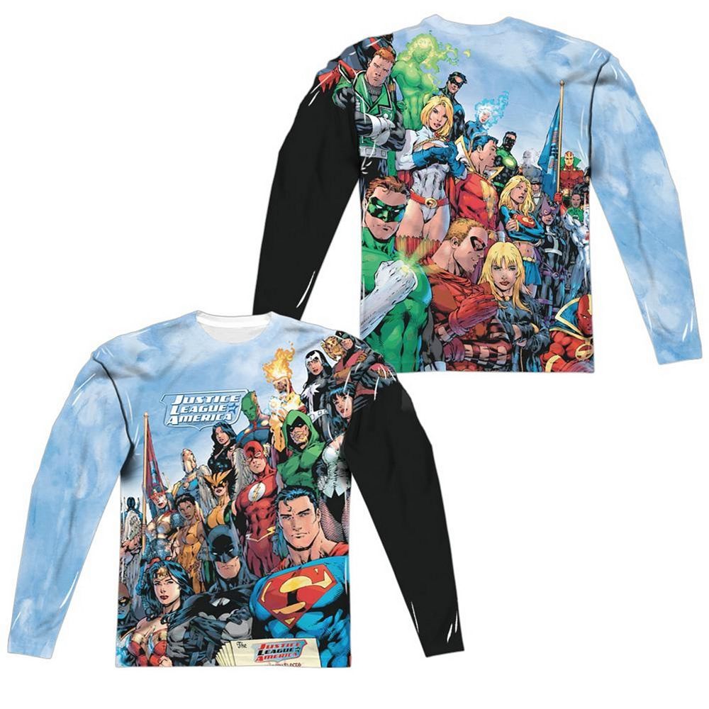 Jla Justice League Of America Long Sleeve Adult Poly Crew T-shirt