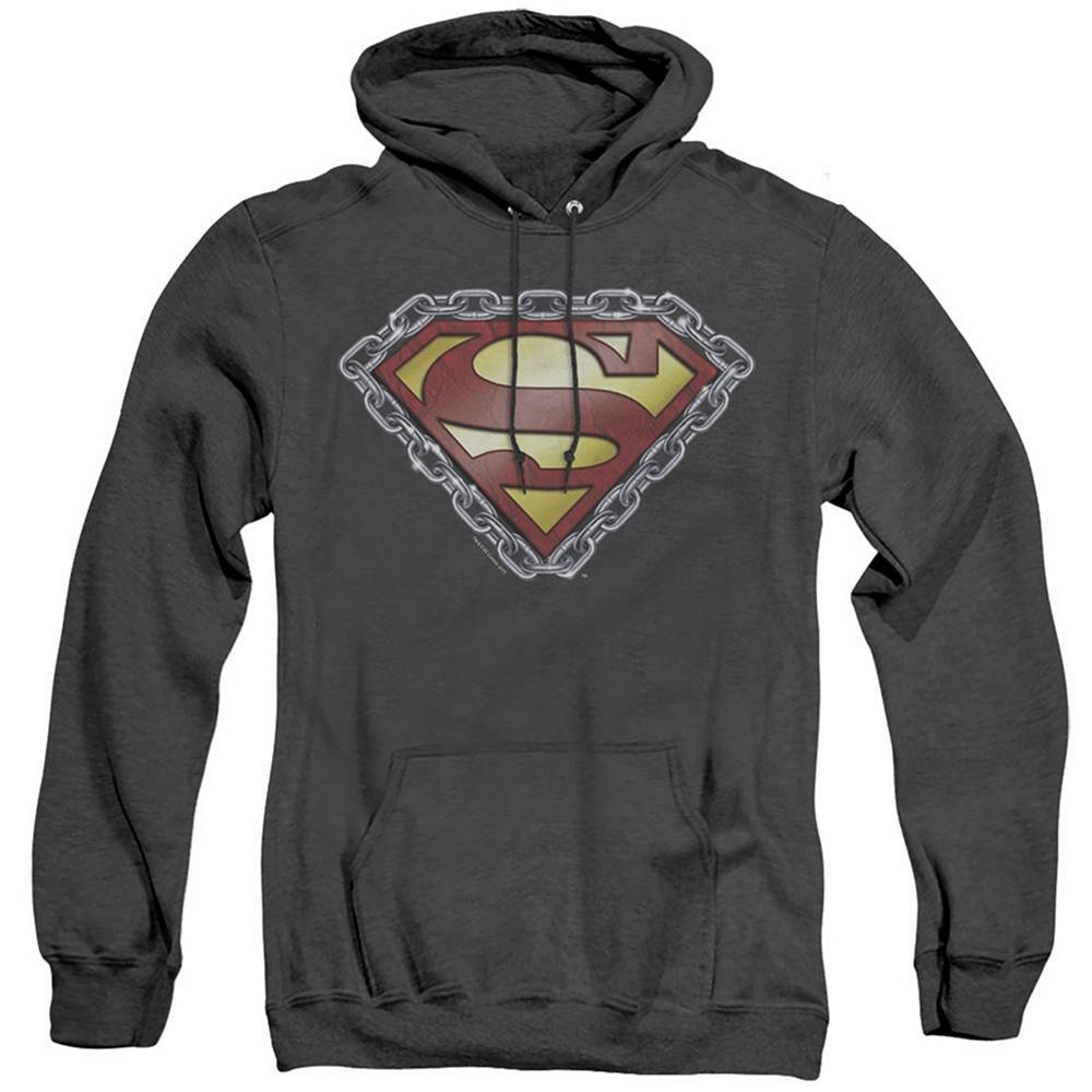 Superman Chained Shield Adult Heather Hoodie