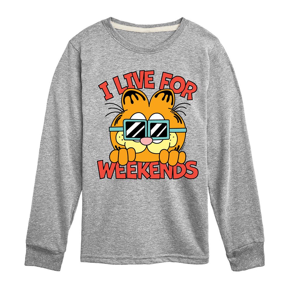 Boys 8-20 Garfield I Live For Weekends Long Sleeve Graphic Tee