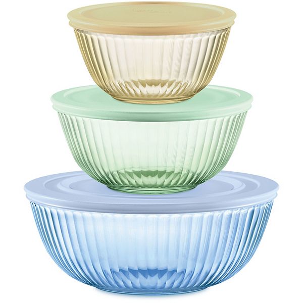 Pyrex Colors Sculpted Tinted Dreams 6-piece Lidded Mixing Bowls Set
