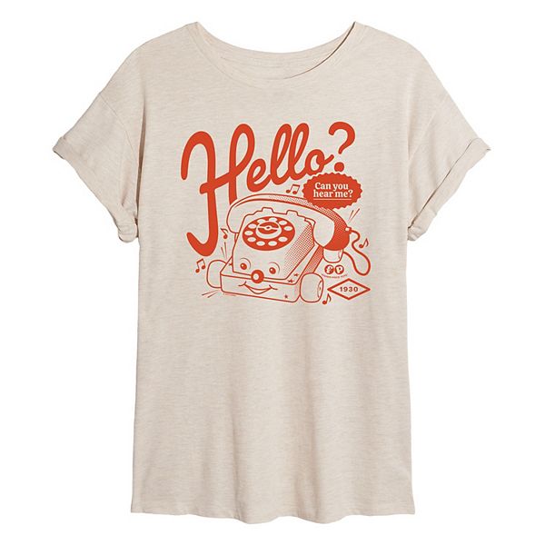 Juniors' Fisher Price Chatter Phone Hello Oversized Tee