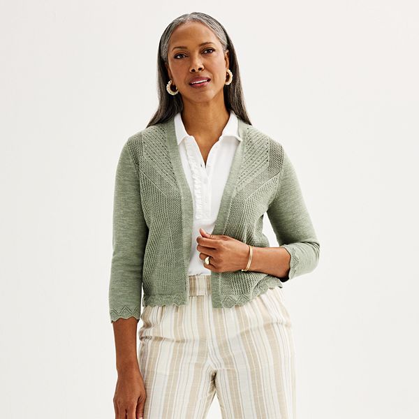 Women's Croft & Barrow® Open Front Pointelle Cardigan