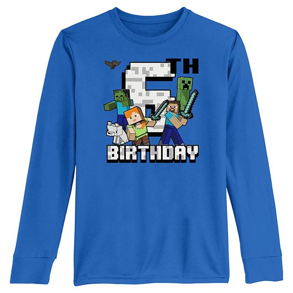 Boys 8-20 Minecraft Happy 6th Birthday Long Sleeve Graphic Tee