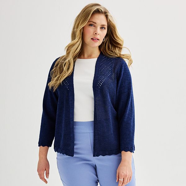 Plus Size Croft & Barrow® Open Front Pointelle Cardigan