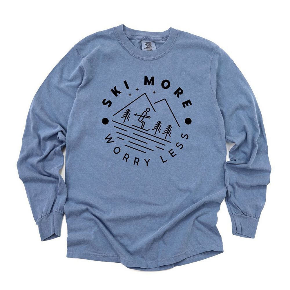 Ski More Worry Less Garment Dyed Long Sleeve Tees