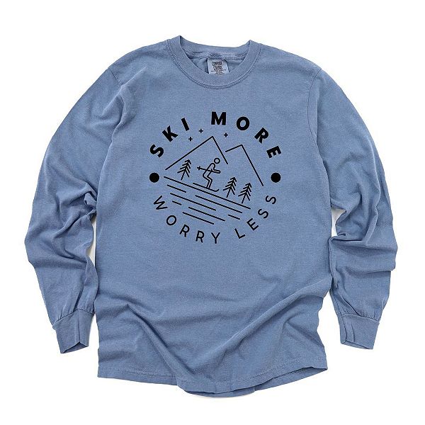 Ski More Worry Less Garment Dyed Long Sleeve Tees