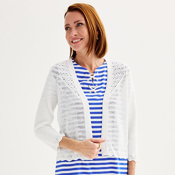 Petite Croft & Barrow® Open Front Pointelle Cardigan