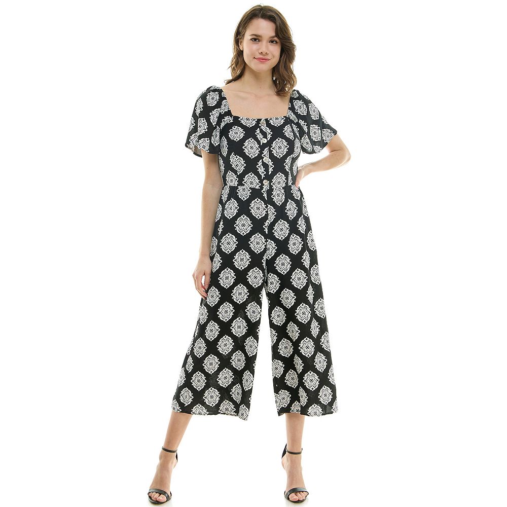 Women's Luxology Short Sleeve Smocked Back Cropped Jumpsuit