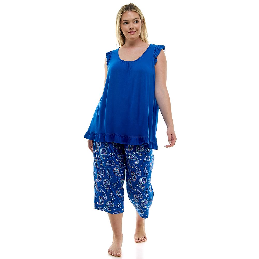 Plus Size Croft & Barrow® Ruffled Pajama Tank Top & Pajama Capri Pants Set