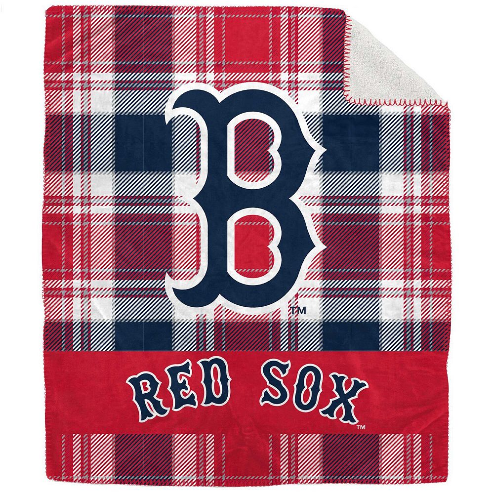 Pegasus Boston Red Sox 50" x 60" Plaid Flannel Sherpa Plush Blanket