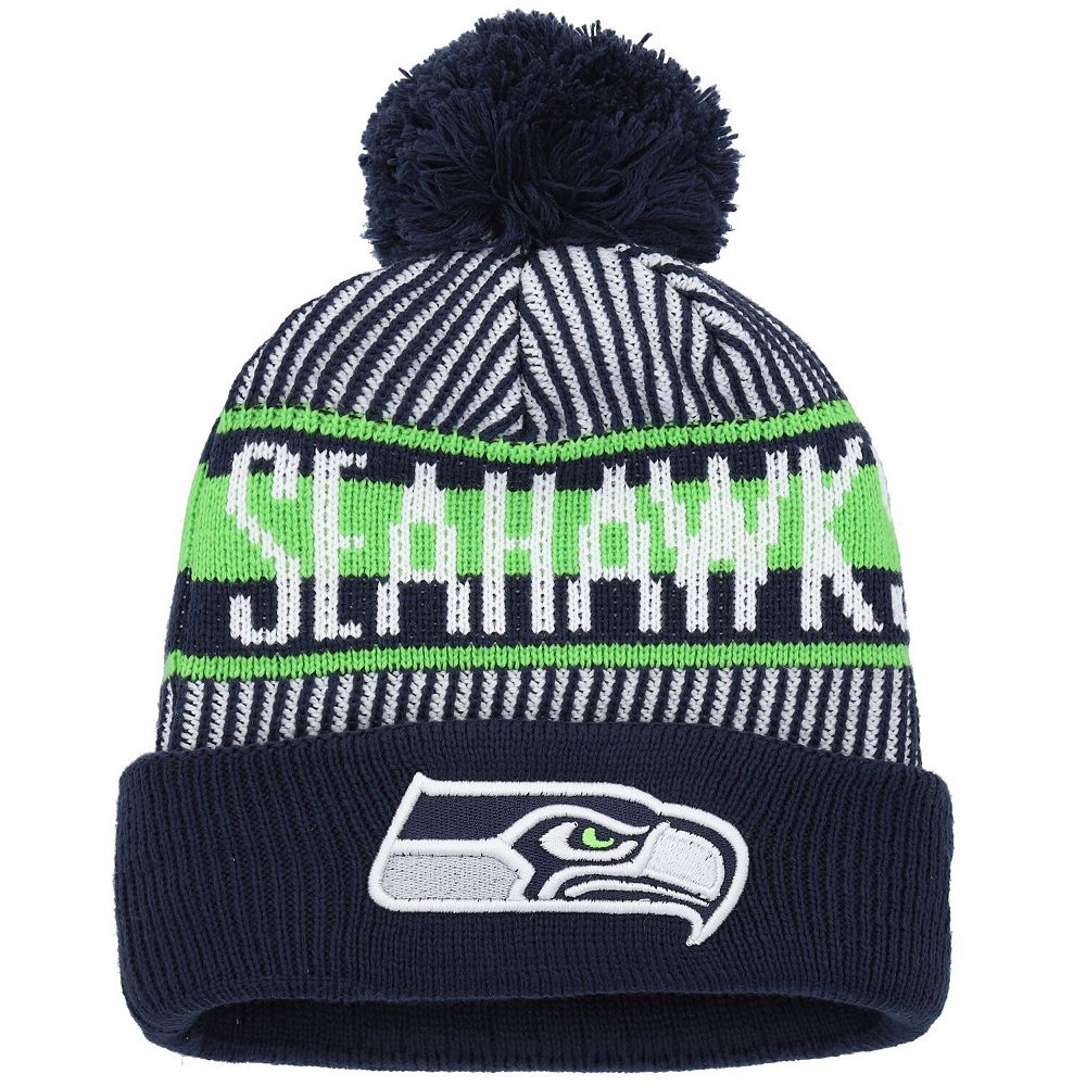 Youth New Era College Navy Seattle Seahawks Striped Cuffed Knit Hat ...