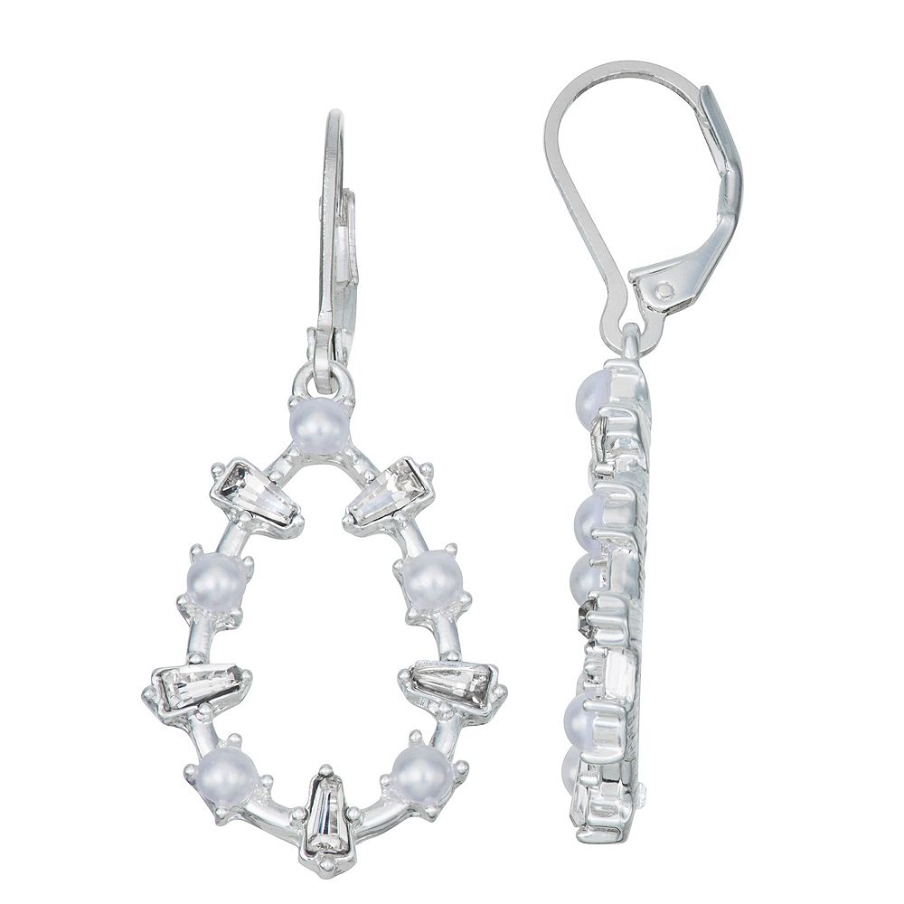 You're Invited Silver Tone Simulated Pearl & Simulated Crystal Drop Earrings