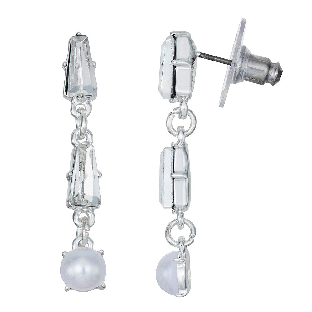 You're Invited Silver Tone Simulated Pearl & Simulated Crystal Linear Earrings