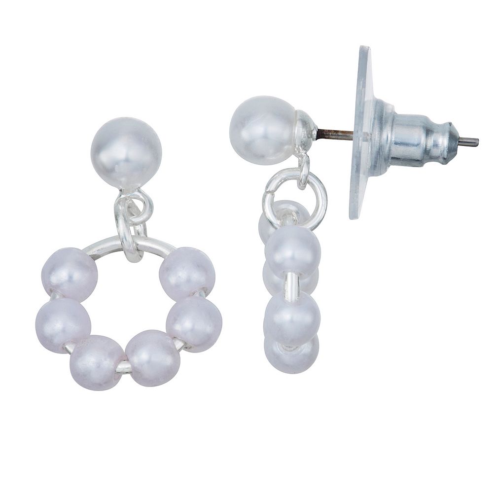 You're Invited Silver Tone Simulated Pearl Circle Drop Stud Earrings