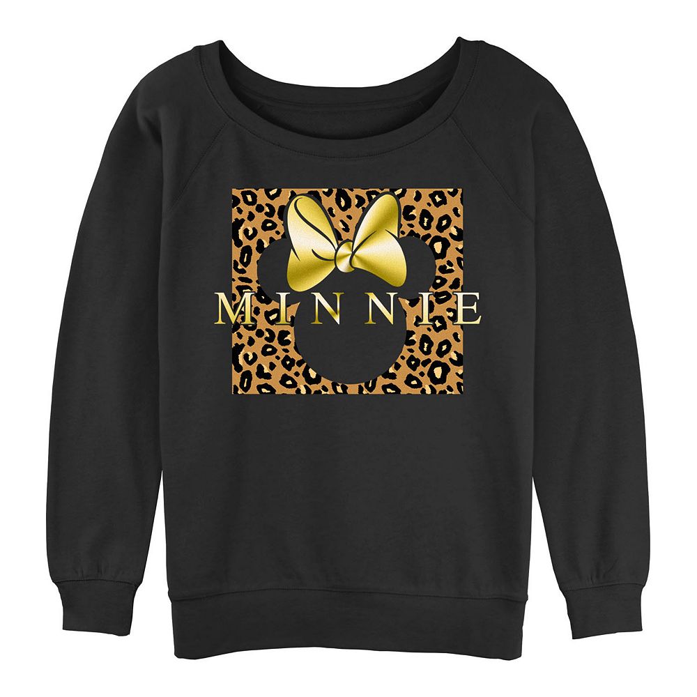 Juniors' Minnie Mouse Leopard Print Square Graphic Slouchy Terry
