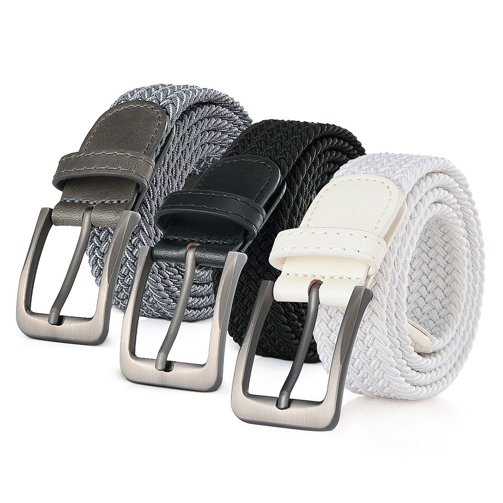 Men's Elastic Braided Stretch Belt- 3 Pack