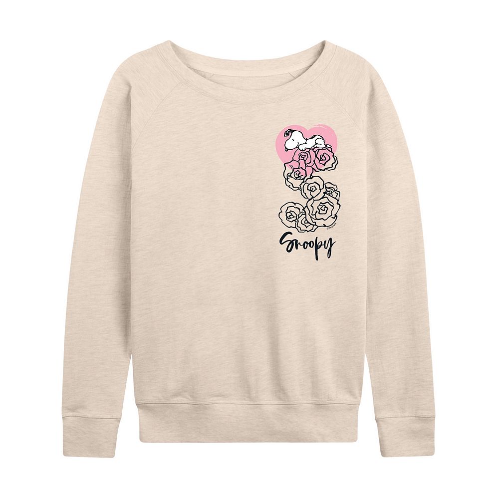 Women's Peanuts Snoopy Valentines Roses French Terry Long Sleeve Tee