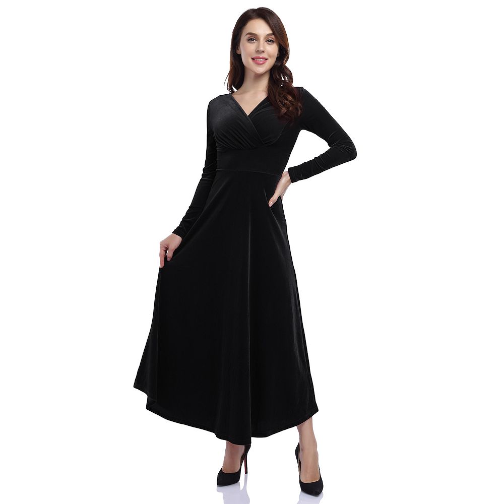 Leadingstar Women V-neck Velvet Party Maxi Lbd Dress