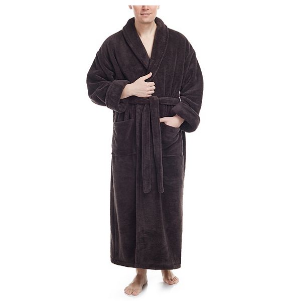 Mens Shawl Collar Ankle Length Long Fleece Bathrobe
