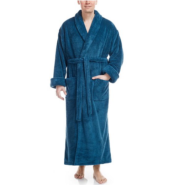 Mens Shawl Collar Ankle Length Long Fleece Bathrobe
