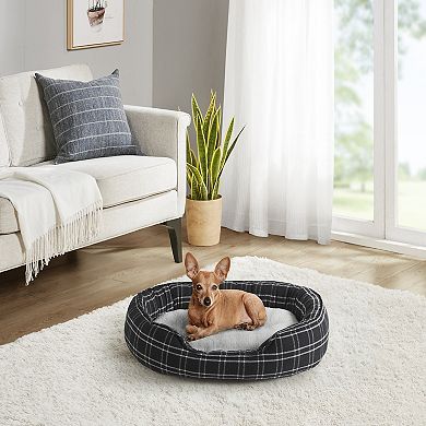 Friends Forever Oval Cuddler Plaid Bolster Dog Bed