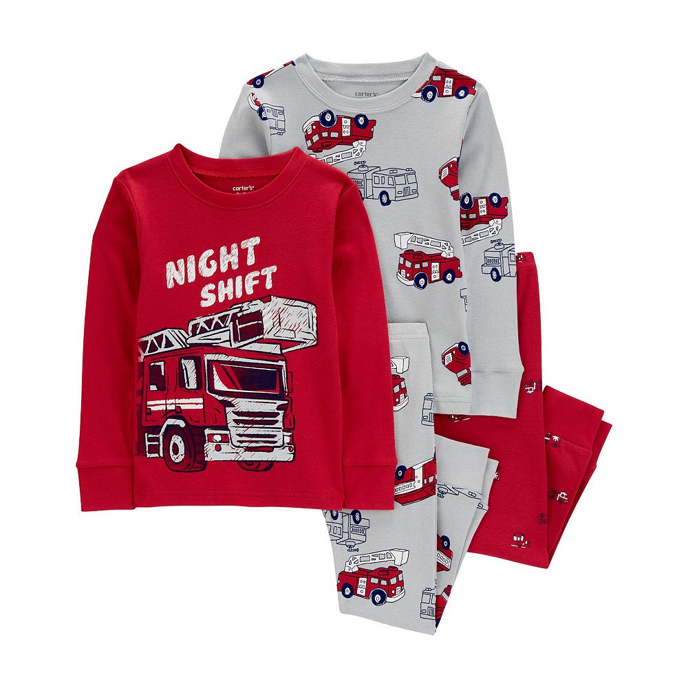 Toddler Boy Carter's 4-pc. Firetruck Snug Fit Pajama Tops & Pajama ...
