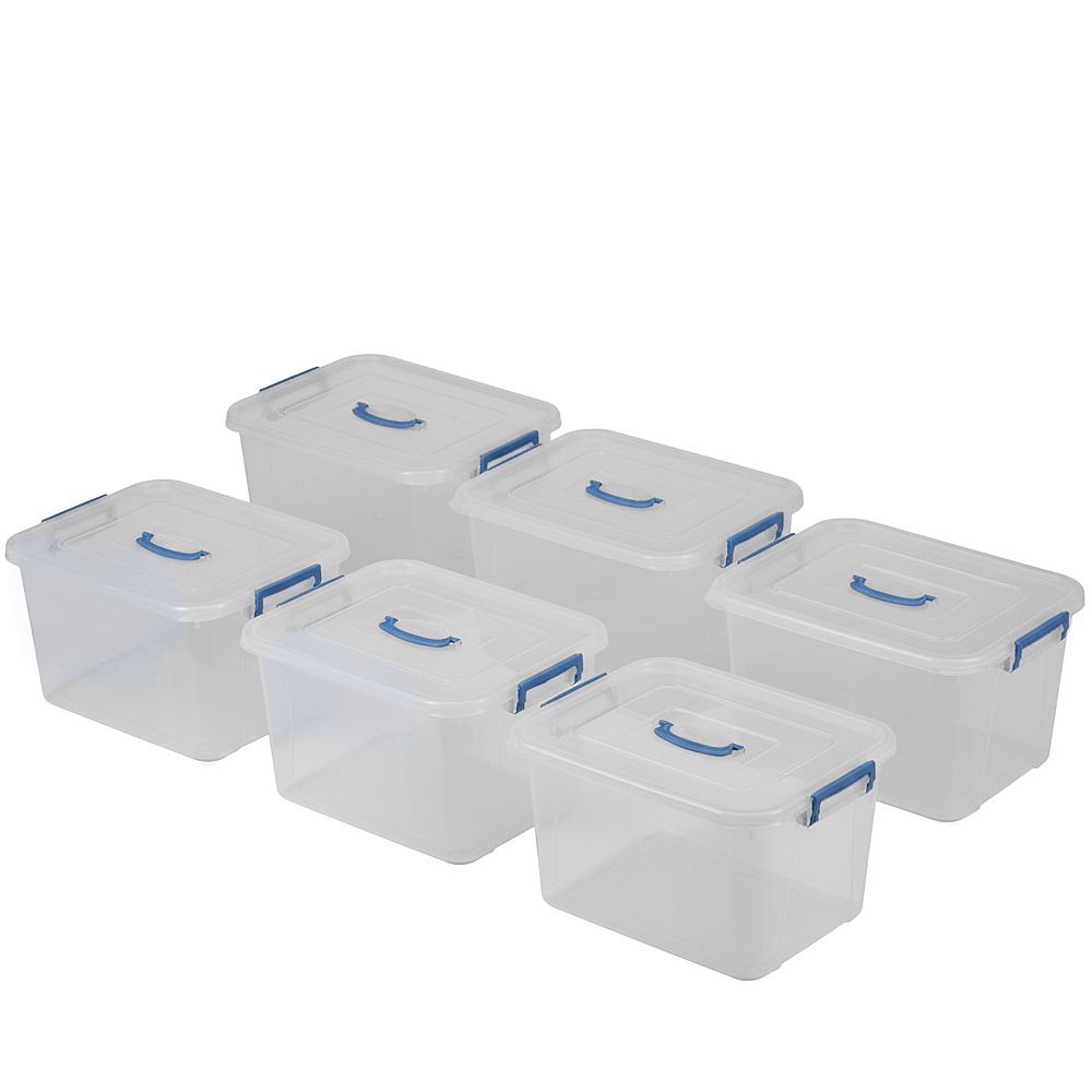 Basicwise Clear Tote with Latching Lid - Stackable Plastic Organizer ...