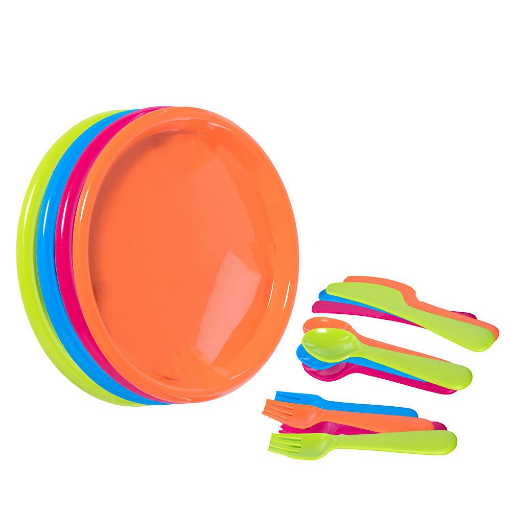 Reusable Cutlery Set Of 4 Plastic Plates, Spoons, Forks and Knives for ...