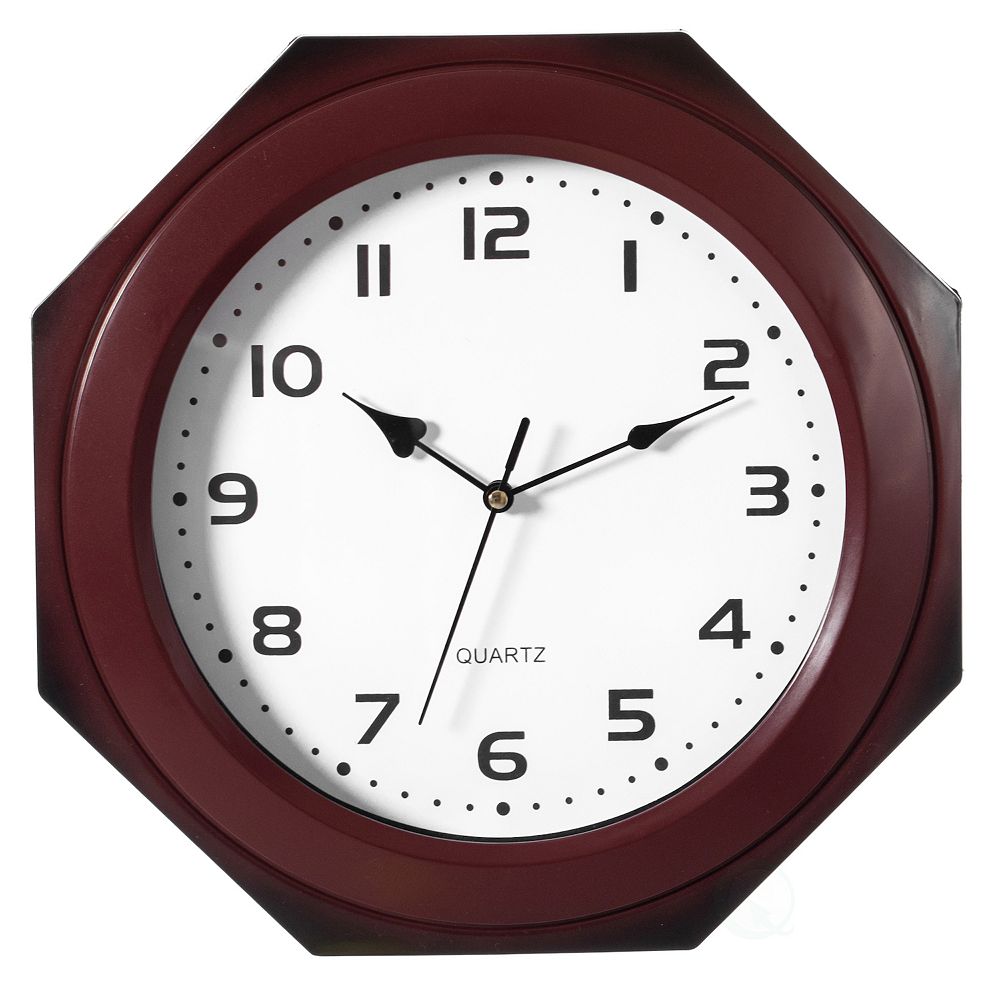 Brown Modern Decorative Octagon Shaped Wood- Looking Plastic Wall Clock