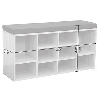 Wooden Shoe Cubicle Storage Entryway Bench With Soft Cushion For Seating