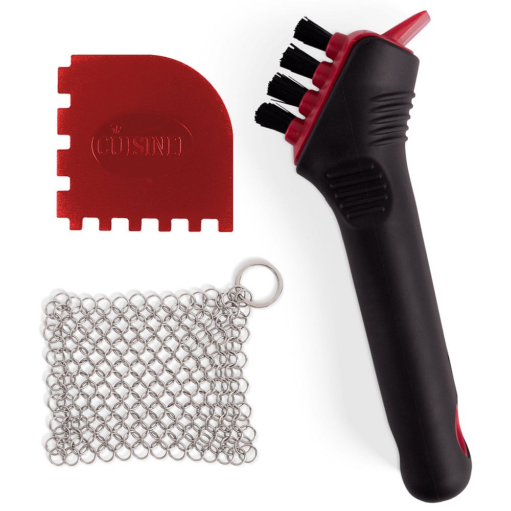 Cuisinel Cast Iron Scrubber Cleaning Brush + Pan/grill Scraper ...