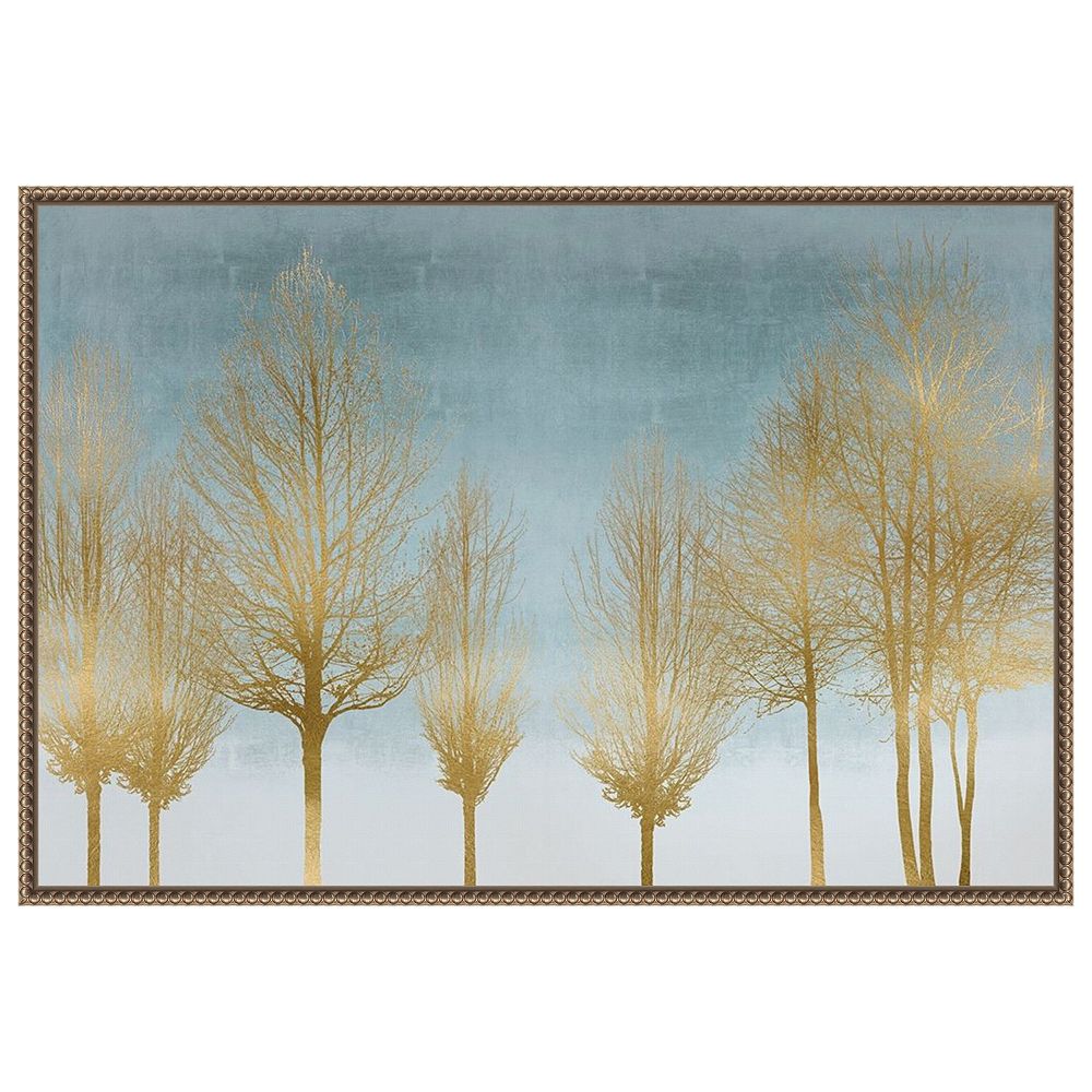 Gold Forest On Aqua By Kate Bennett Framed Canvas Wall Art Print