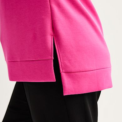 Plus Size Magaschoni Crewneck Pullover Tunic with Side Slits and Step Hem