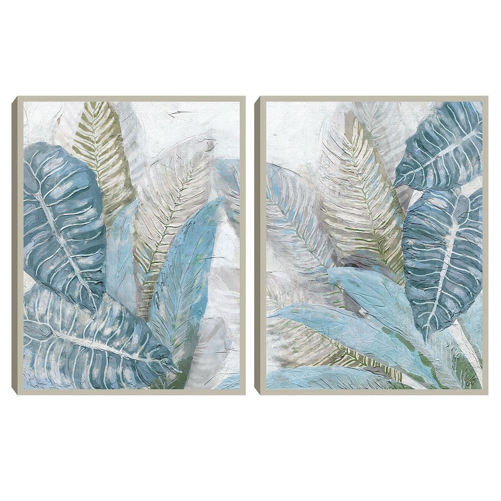Coastal Floral In Blue I Framed Canvas Wall Art 2-piece Set