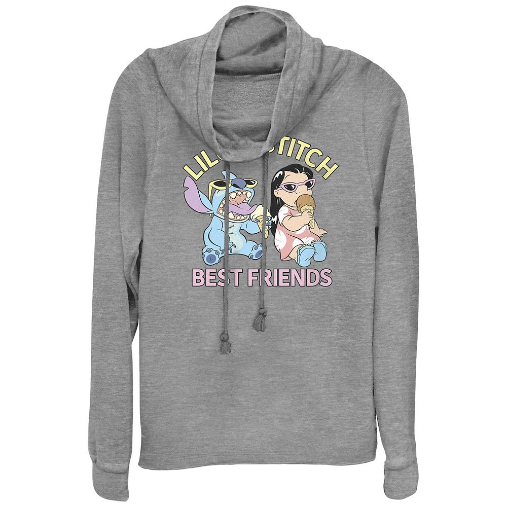 Juniors' Lilo & Stitch Best Friends Cowlneck Graphic Lightweight Long ...