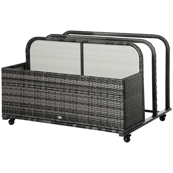 Outsunny 40 Gal. Grey Rattan Wicker Rolling Deck Box for Floats ...
