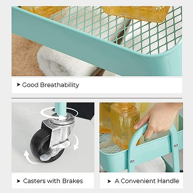 3-tier Rolling Cart, Kitchen Storage Trolley With 2 Brakes And Handles ...
