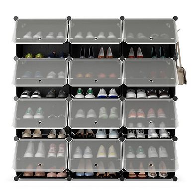 12-Cube Shoe Rack with 5 Hooks & Doors , Holds Up to 48 Shoes, Strong ...