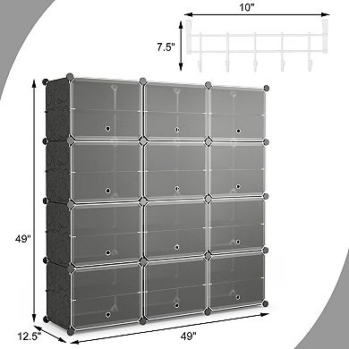 12-Cube Shoe Rack with 5 Hooks & Doors , Holds Up to 48 Shoes, Strong ...