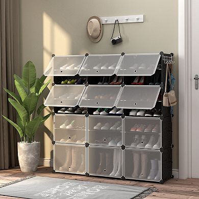 12-Cube Shoe Rack with 5 Hooks & Doors , Holds Up to 48 Shoes, Strong ...