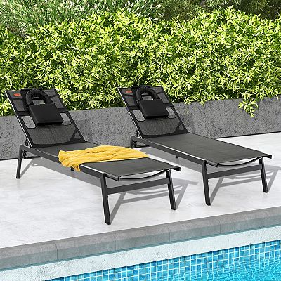 Patio Sunbathing Lounge Chair 5 position Adjustable Tanning Chair black