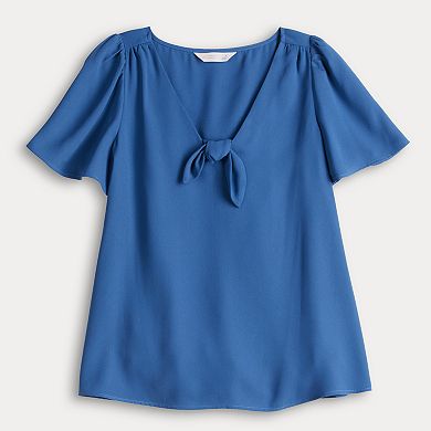 Women's LC Lauren Conrad Woven Tie Front V-Neck Tee